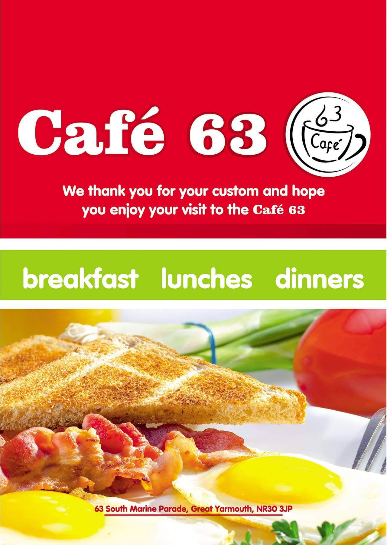 Menu at Cafe 63, Great Yarmouth