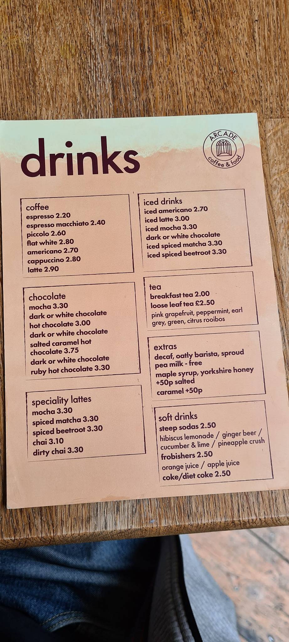 Menu at Arcade Coffee & Food cafe, Huddersfield