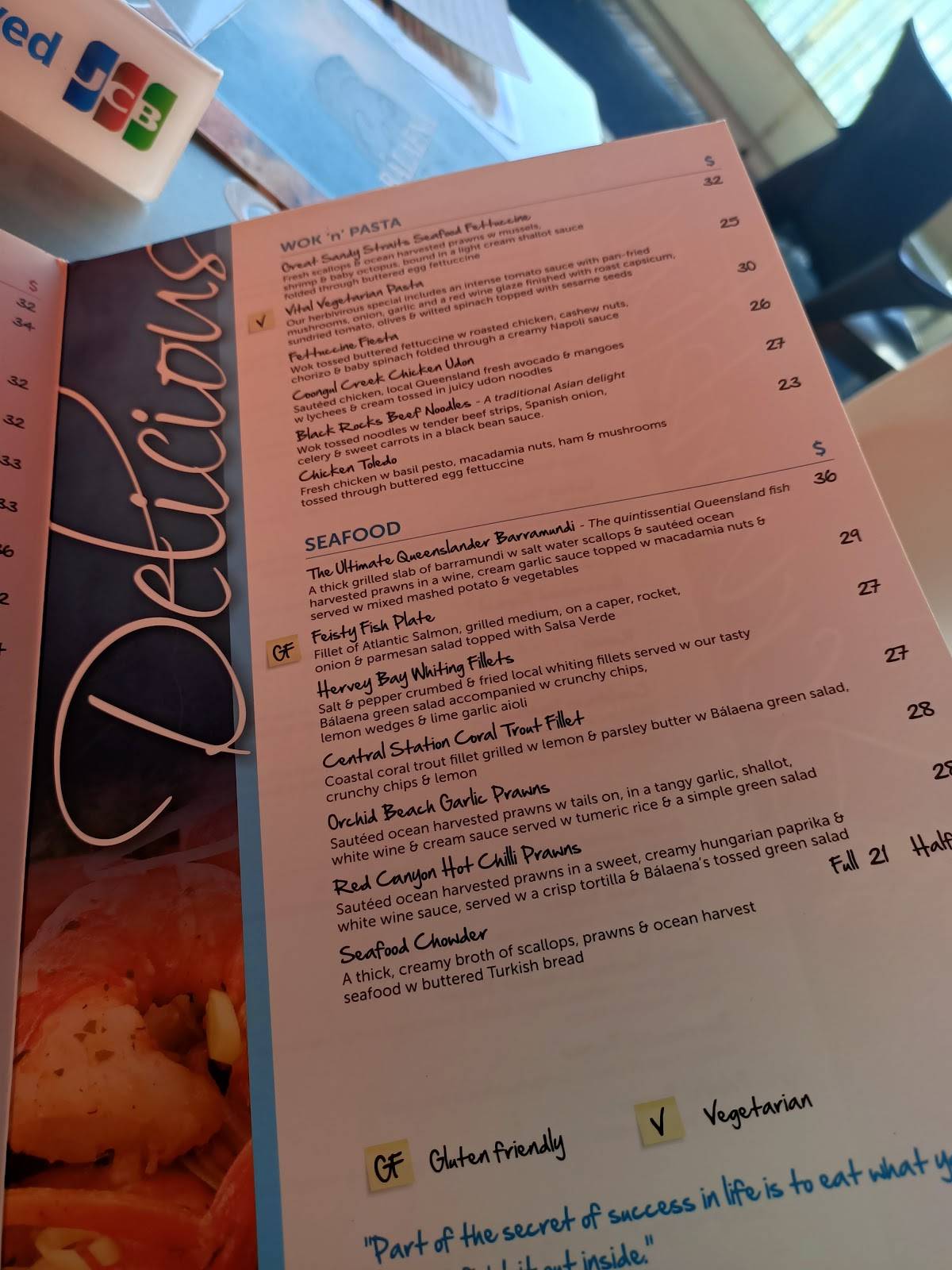 Menu at Cafe Balaena, Urangan