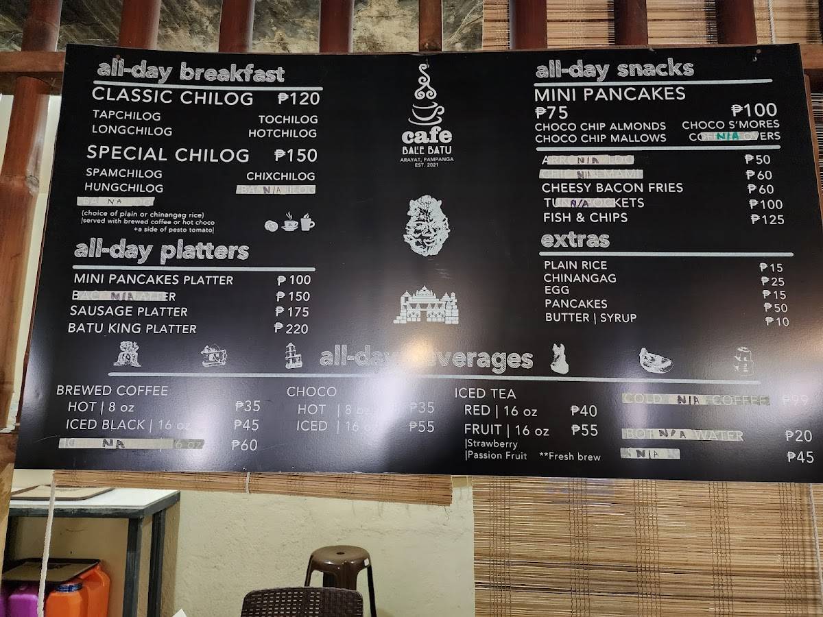Menu at Cafe Bale Batu, Arayat, 5PR2+43
