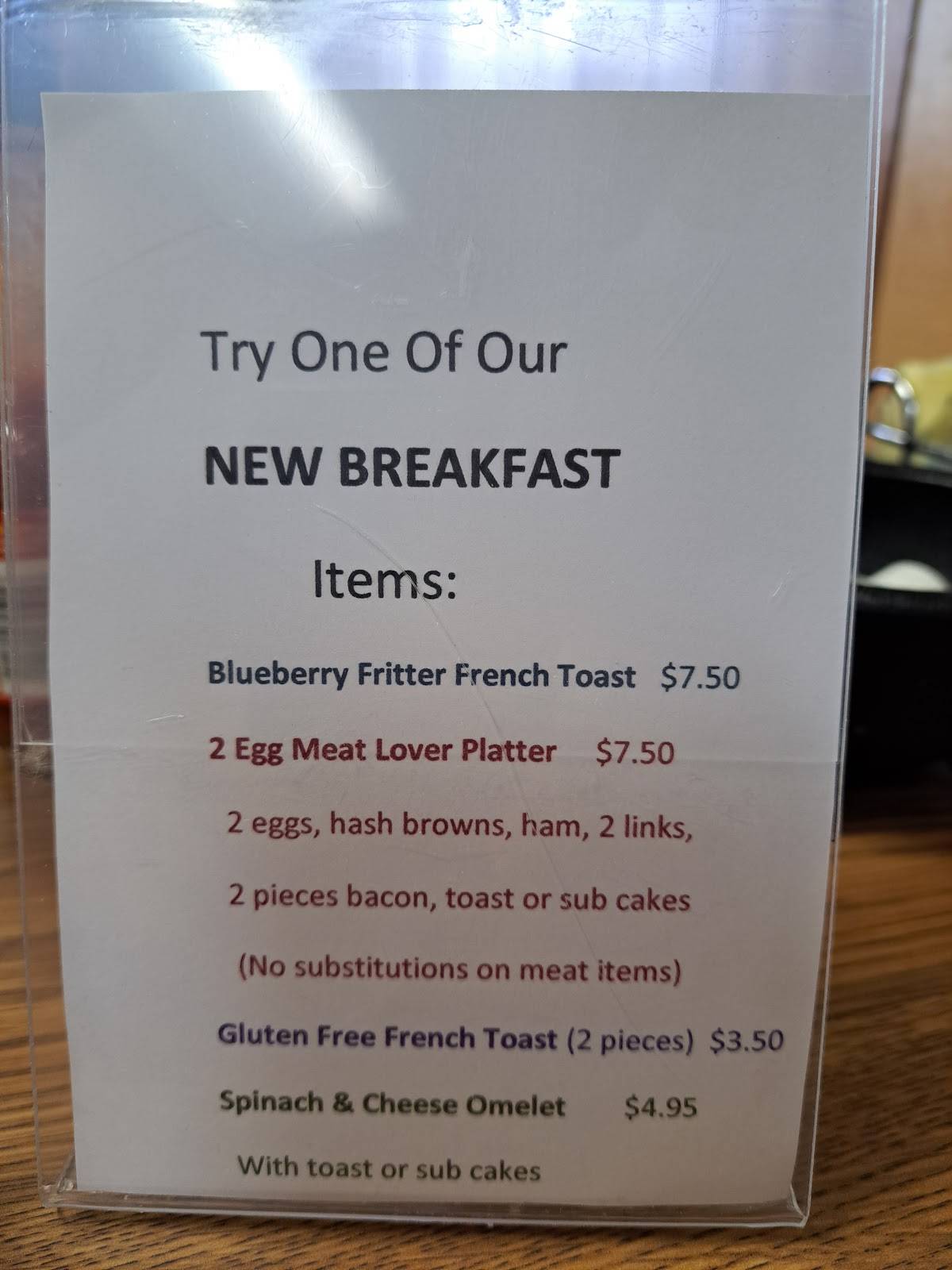 Menu at Beltline Cafe, Freeport