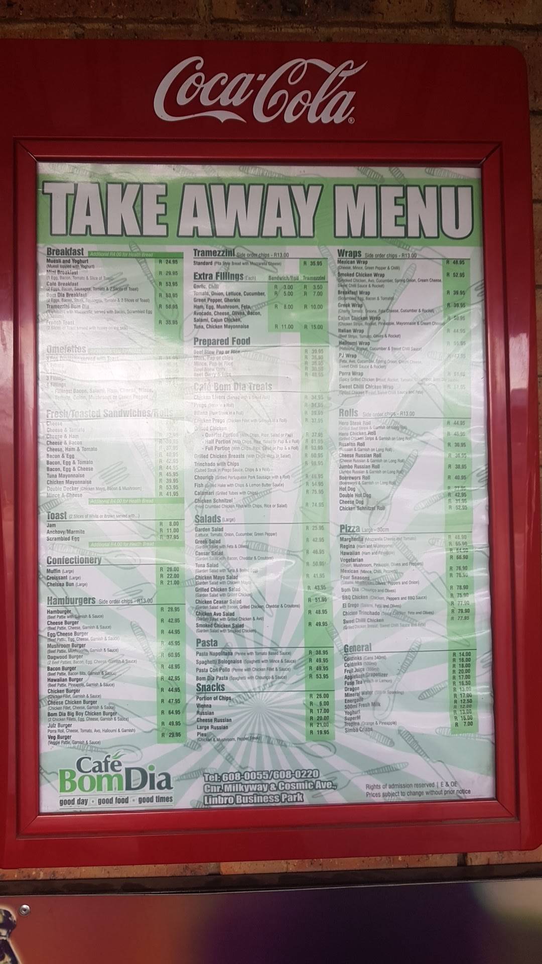 Menu at Cafe Bom Dia, Sandton, Cnr milkyway and