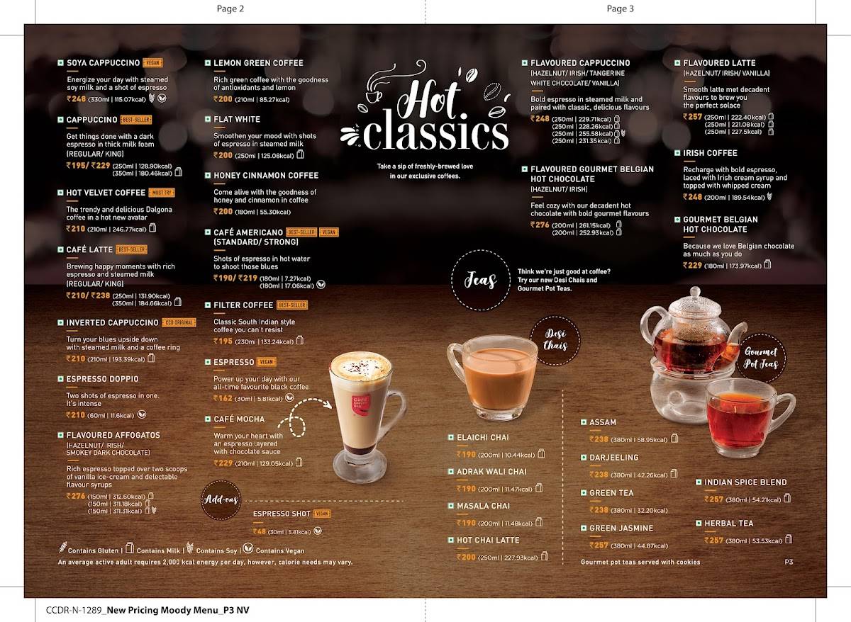 Menu at Café Coffee Day, Palakkad