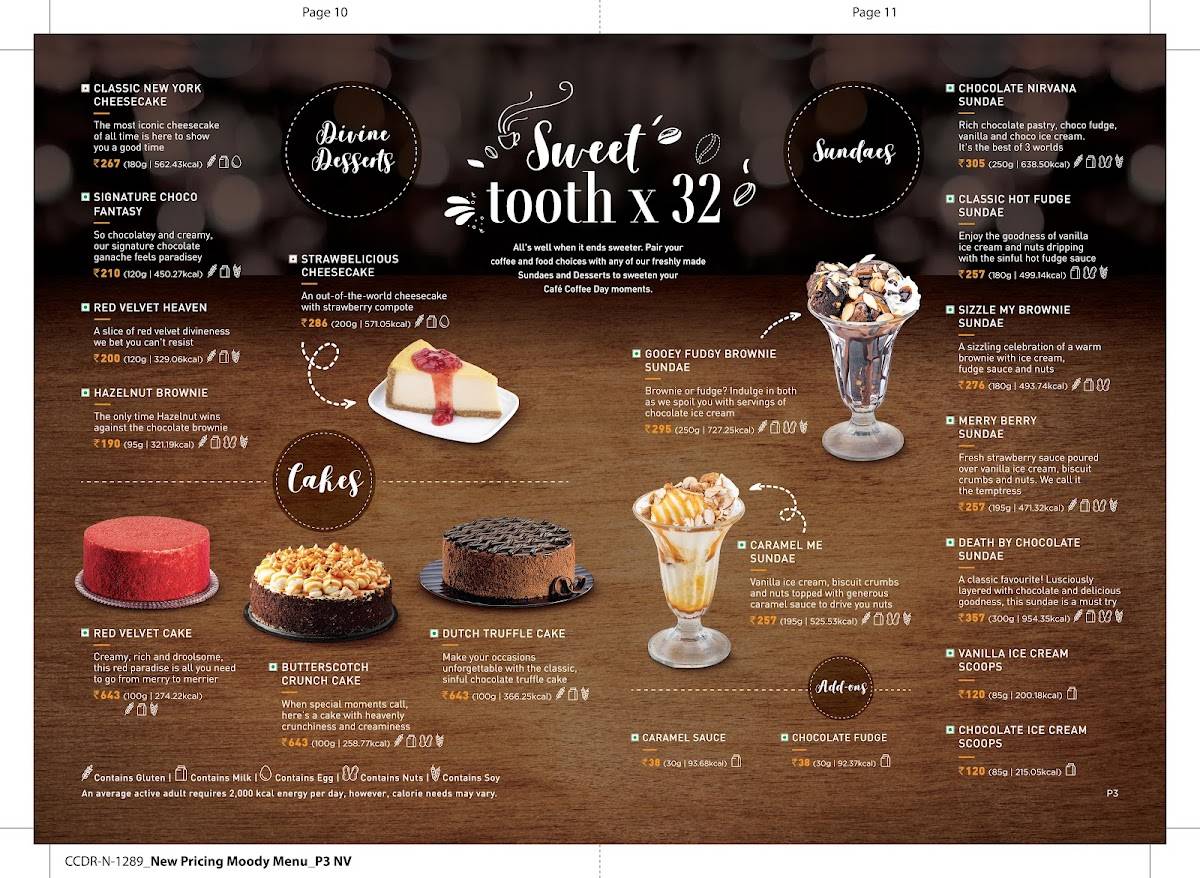 Menu at Café Coffee Day, Palakkad