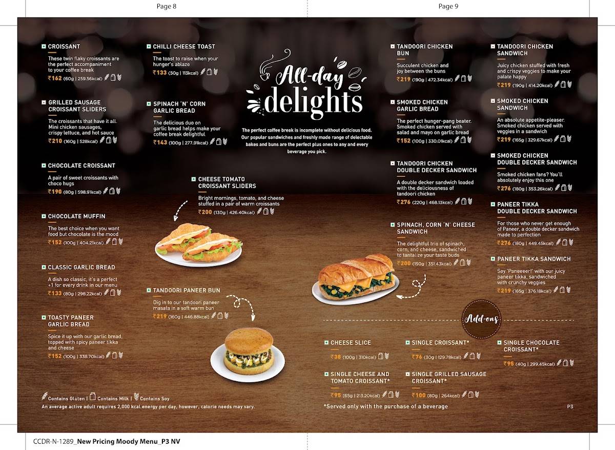 Menu at Café Coffee Day, Palakkad