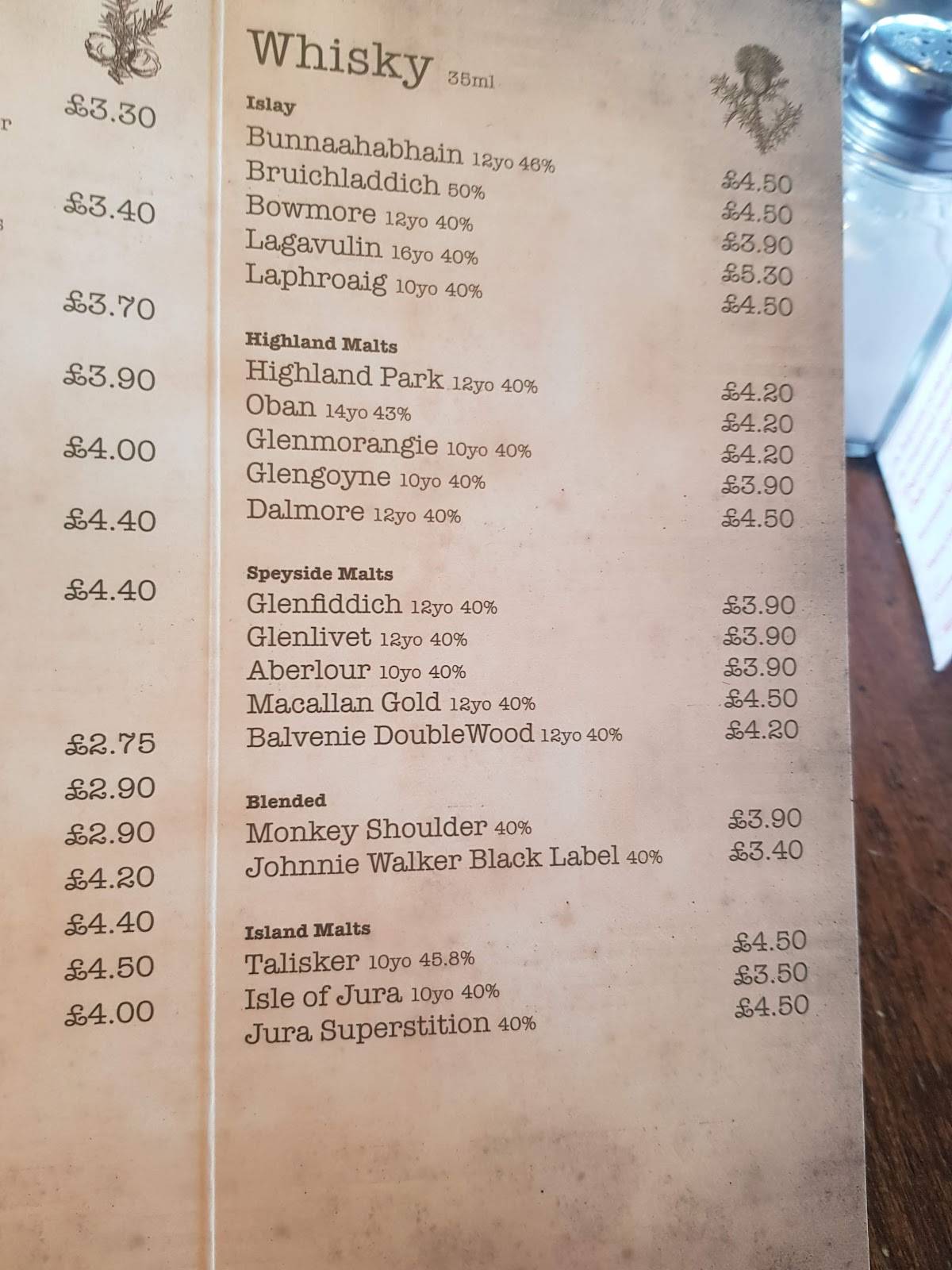 Menu at Cafe Continental, Gourock, 40 Kempock St