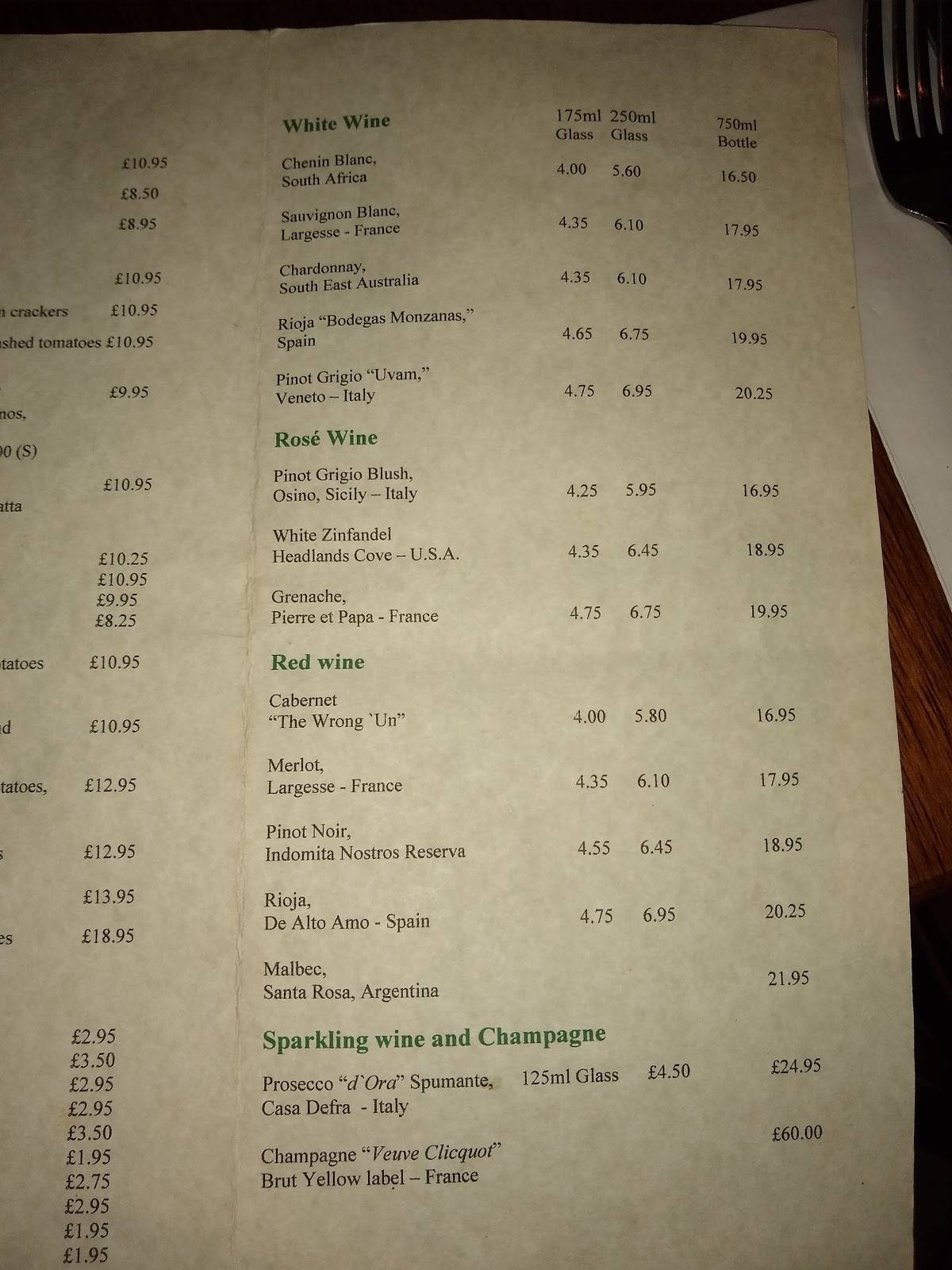 Menu at Cafe Continental, Gourock, 40 Kempock St