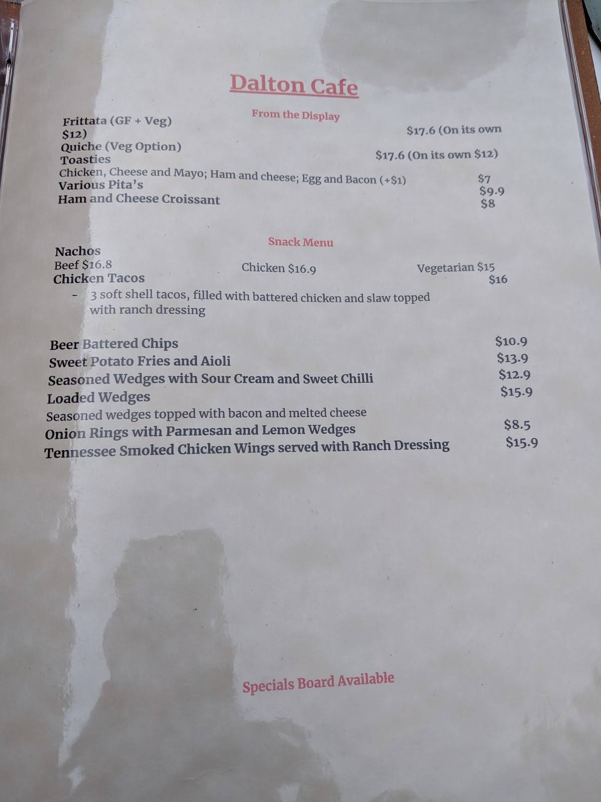 Menu at Dalton Cafe, Ulverstone