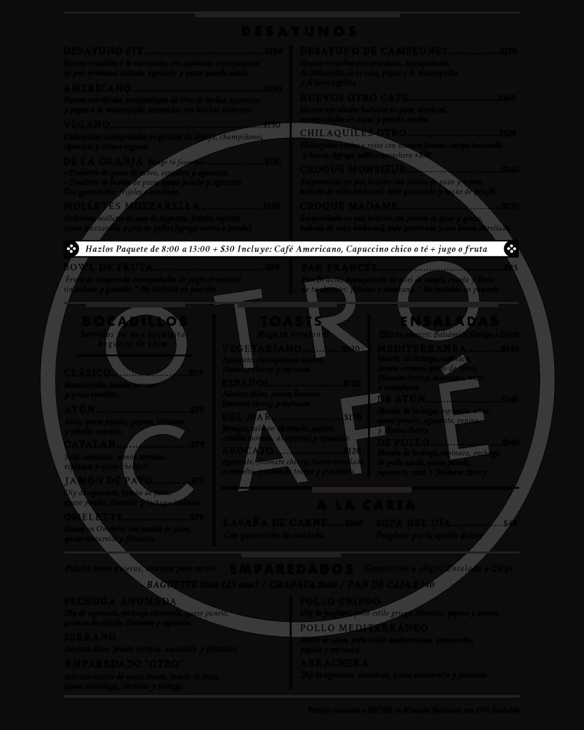 Carta de El Otro Café, Ciudad López Mateos, Shakespeare 78