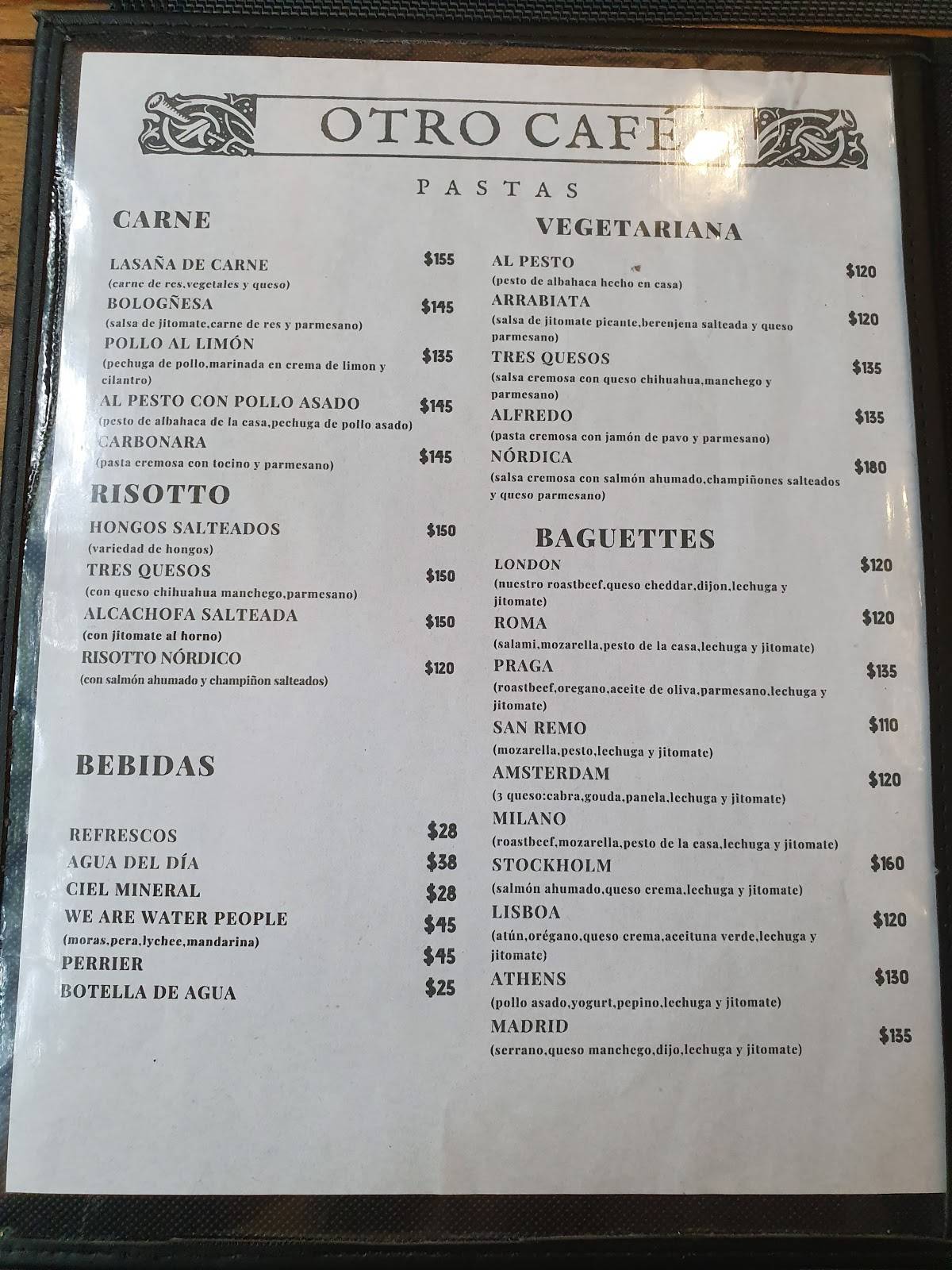 Carta de El Otro Café, Ciudad López Mateos, Shakespeare 78