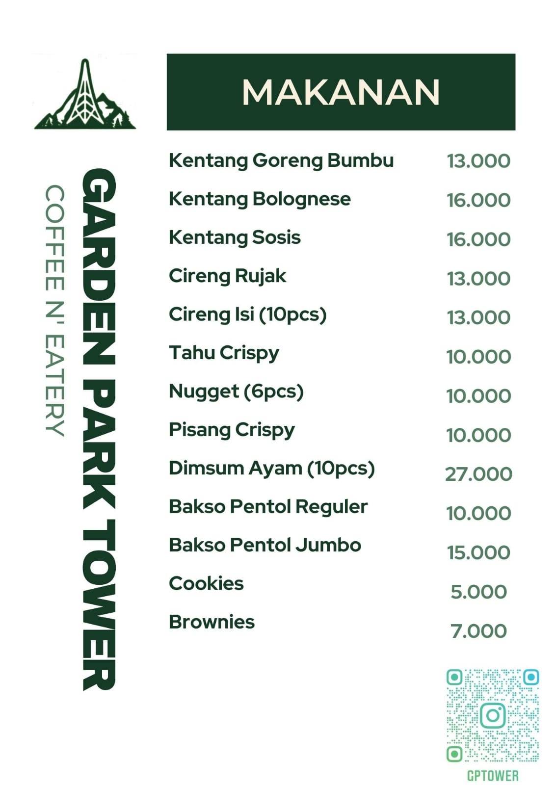 Menu at GARDEN PARK TOWER cafe, Lembang