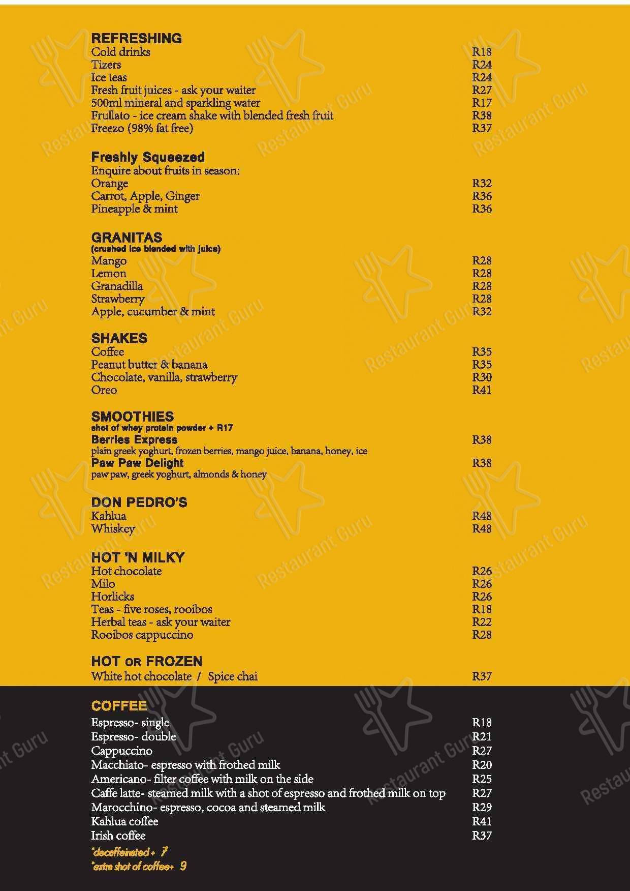 Menu at Grate restaurant, Sandton
