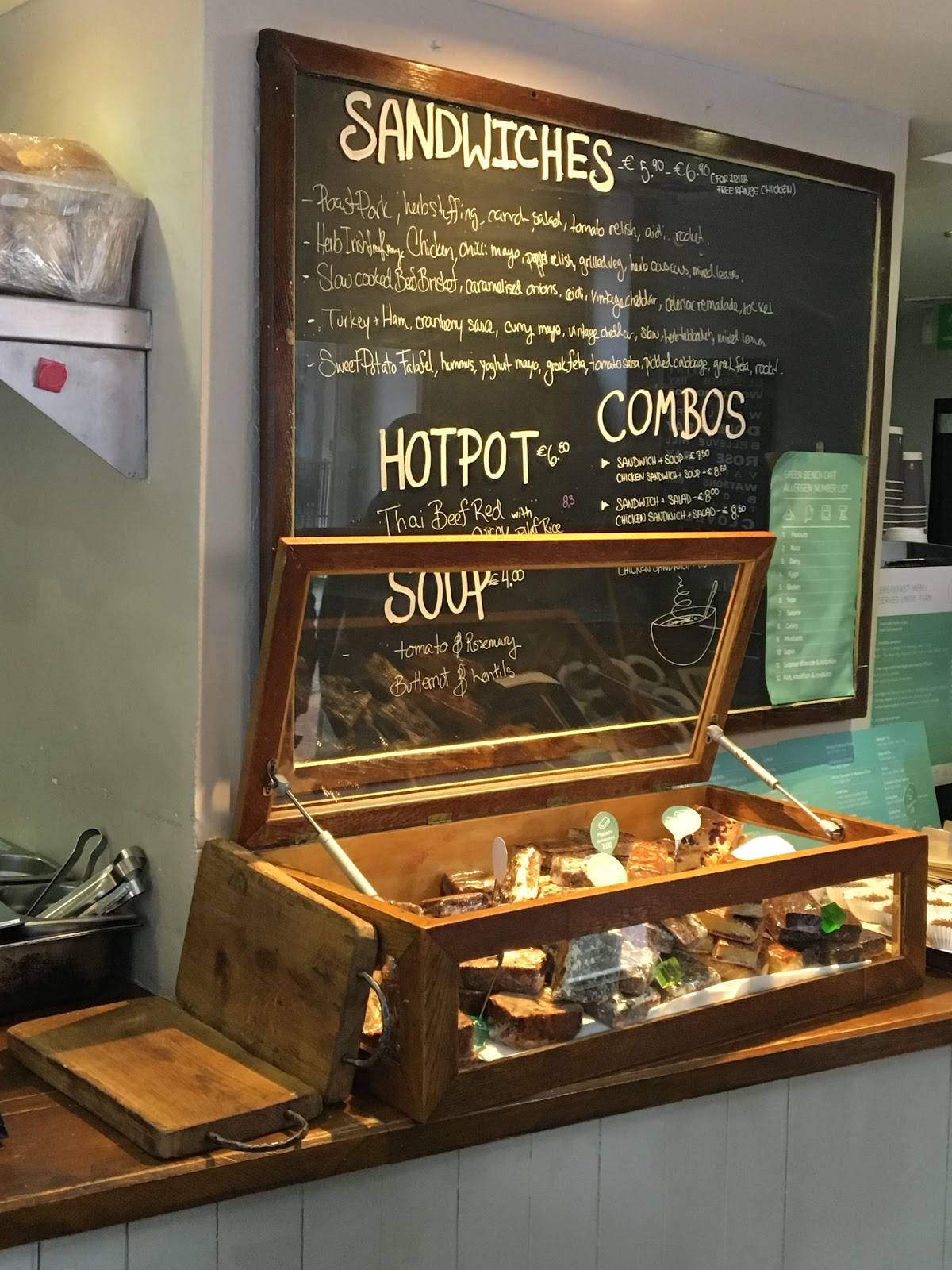 Menu at Green Bench Cafe, Dublin