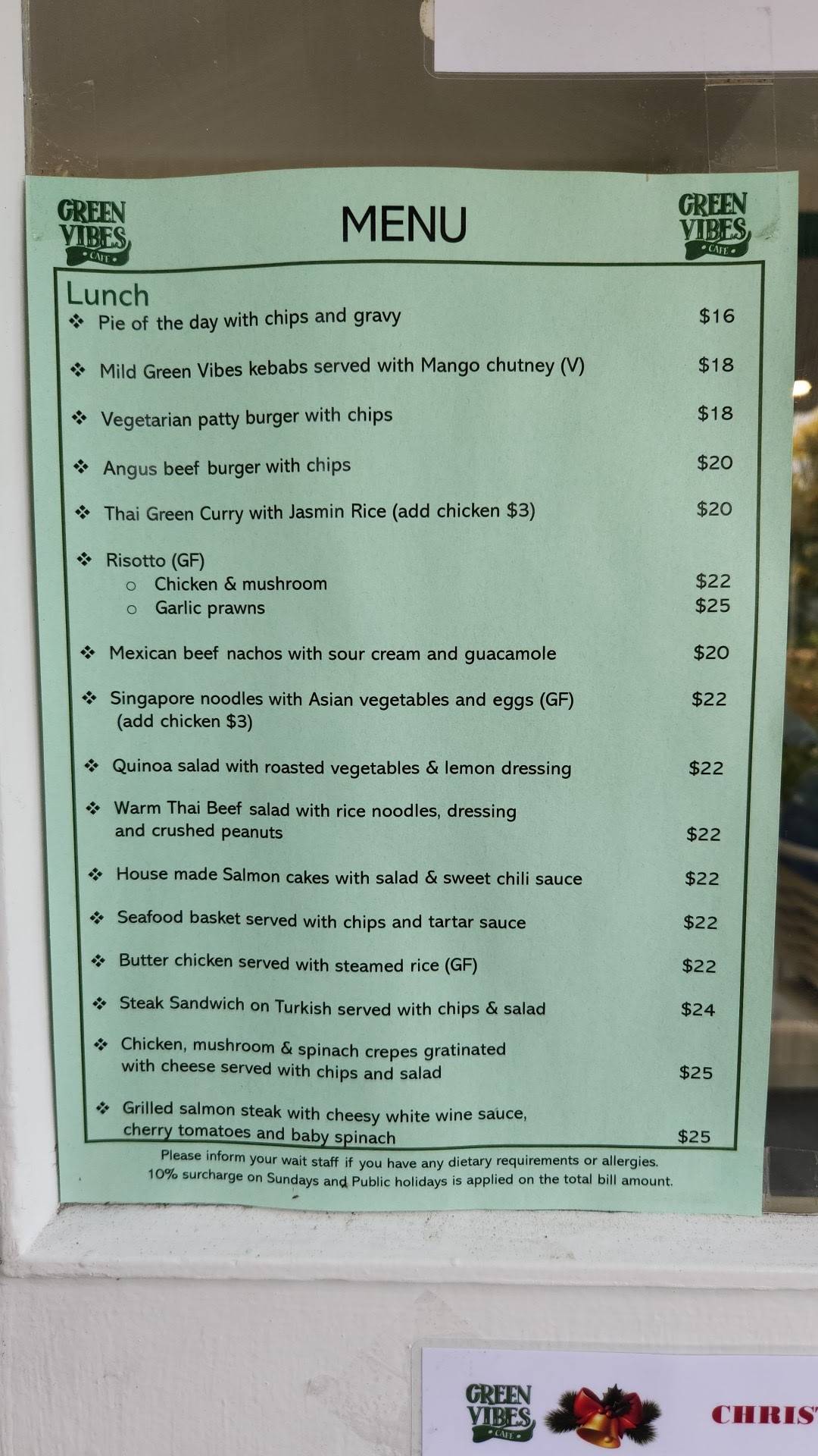Menu at Green Vibes Cafe, Dural