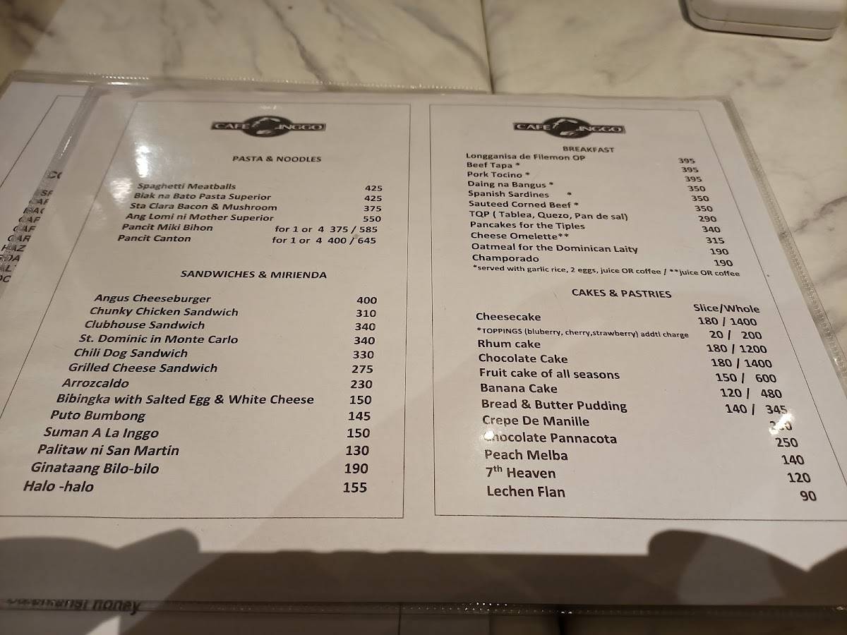 Menu at Café Inggo 1587 cafe, Quezon City
