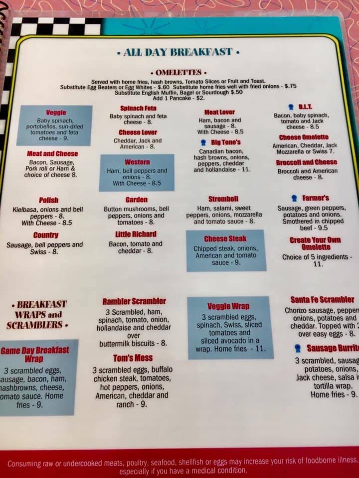 Menu at Jukebox Cafe, Boyertown