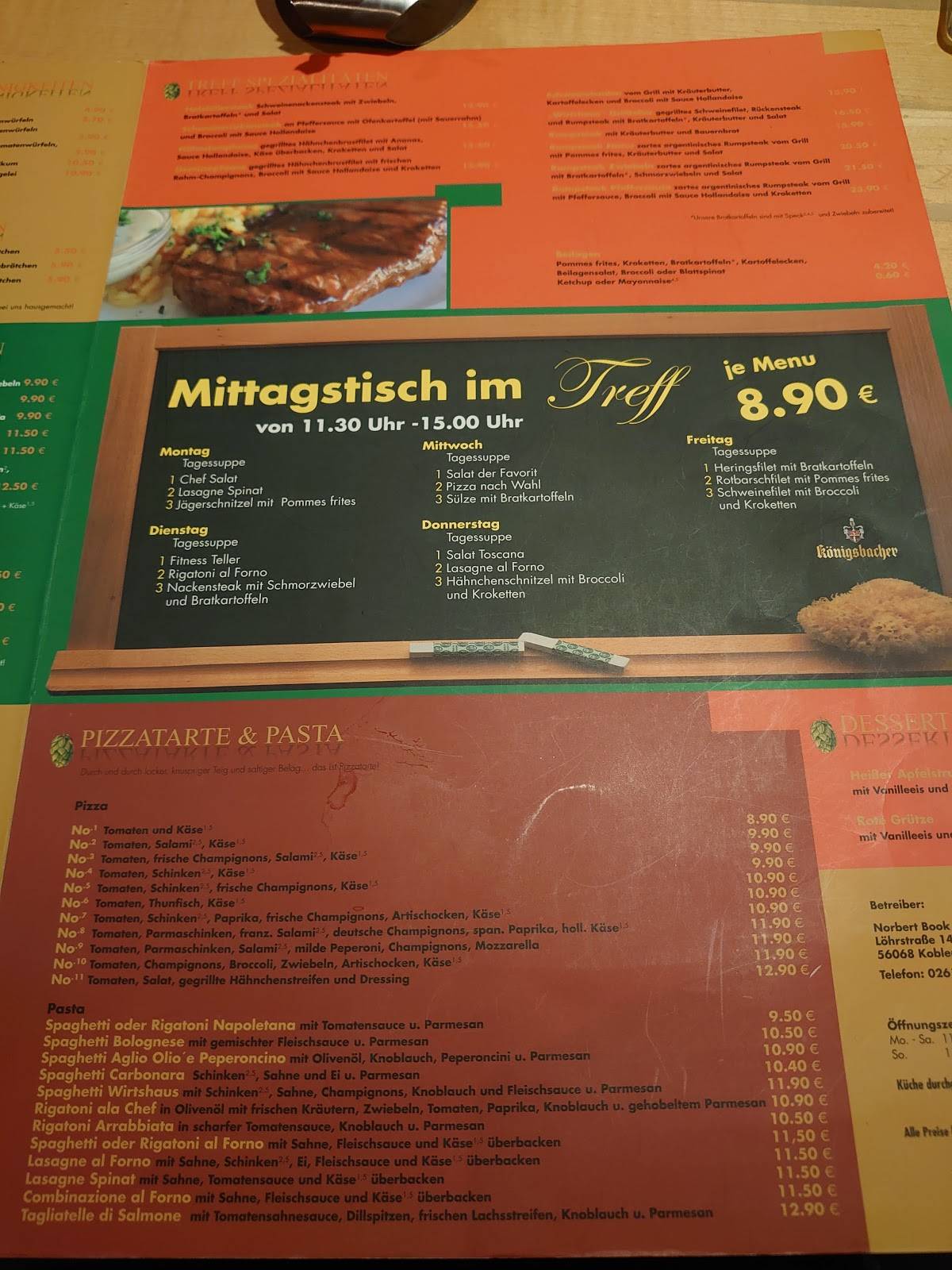 Speisekarte von Königsbacher Treff cafe, Koblenz