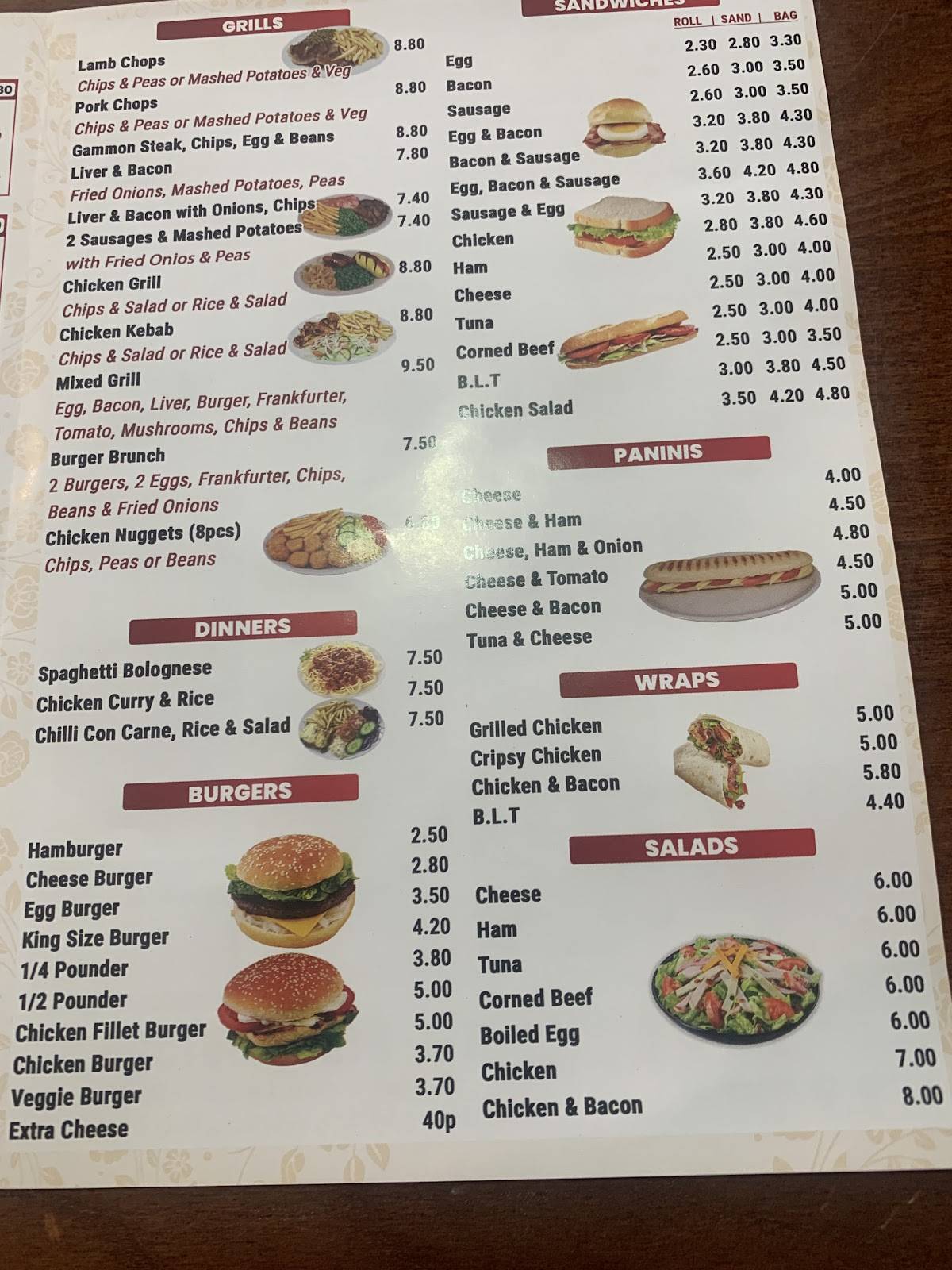 Menu at Limbrick corner cafe, Worthing