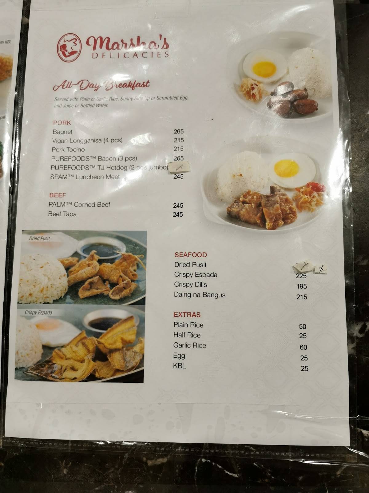 Menu at Marsha's Delicacies cafe, Bantay, HCQ9+R9G