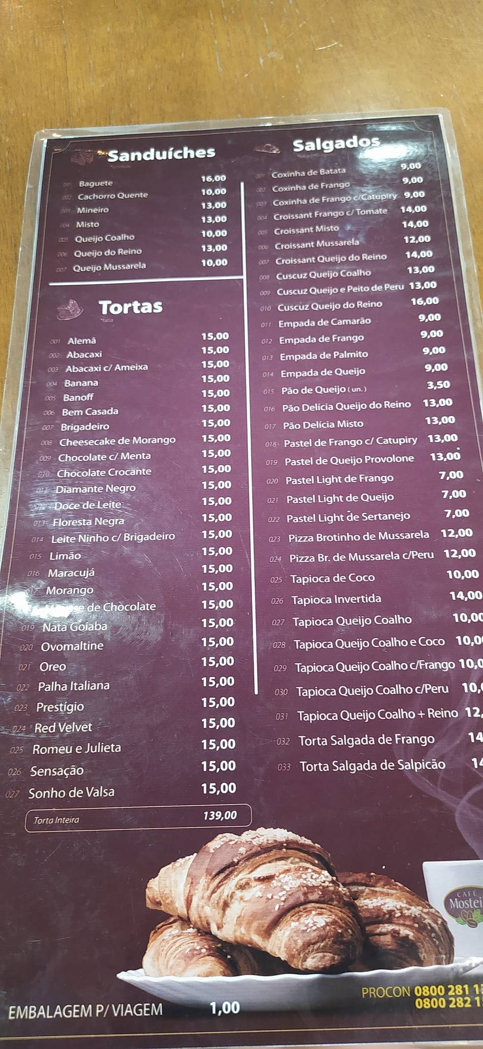 Menu em Café Mosteiro, Recife, R. José Bonifácio
