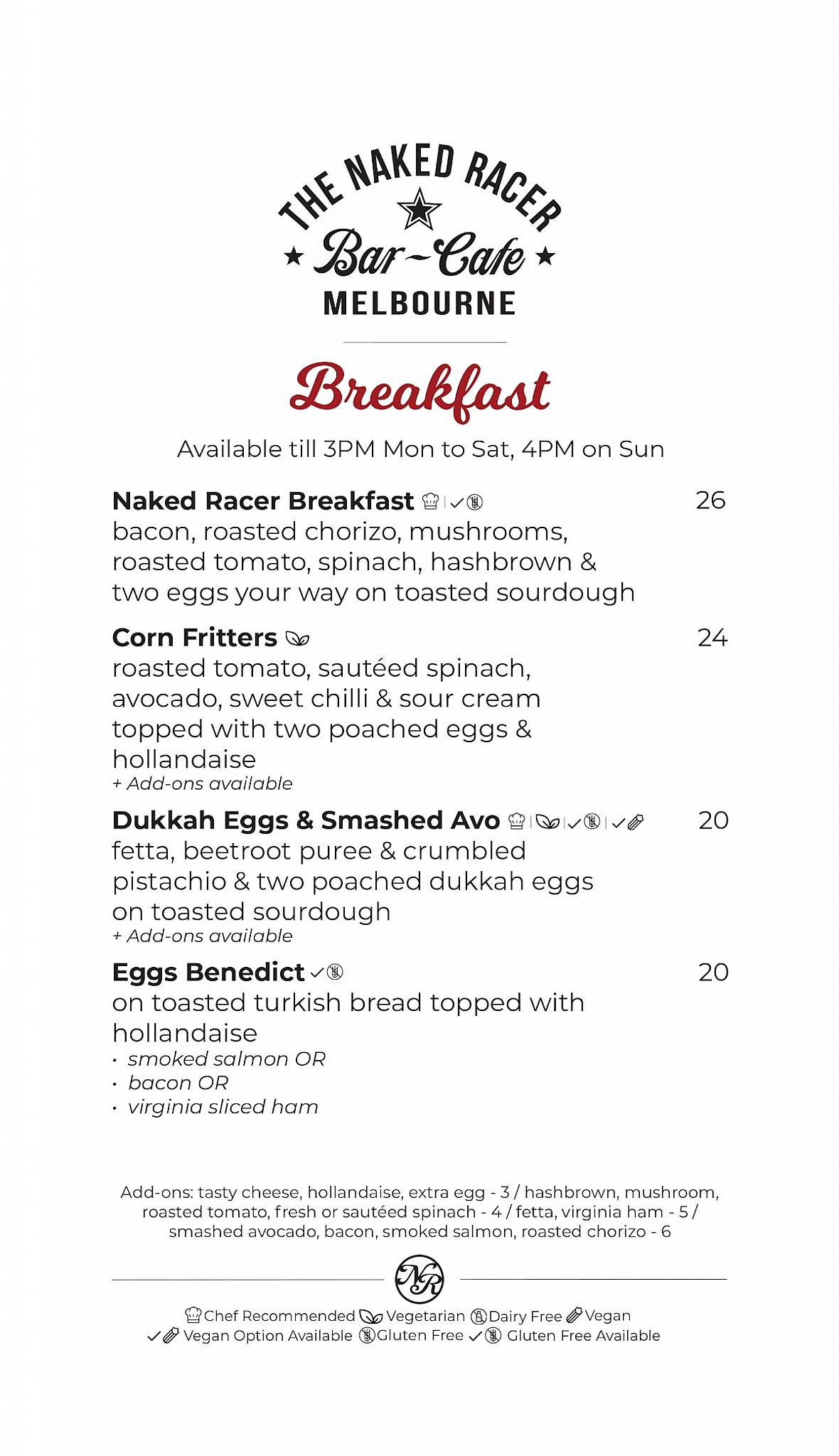 Menu at Naked Racer cafe, Cheltenham, 1 Grange Rd