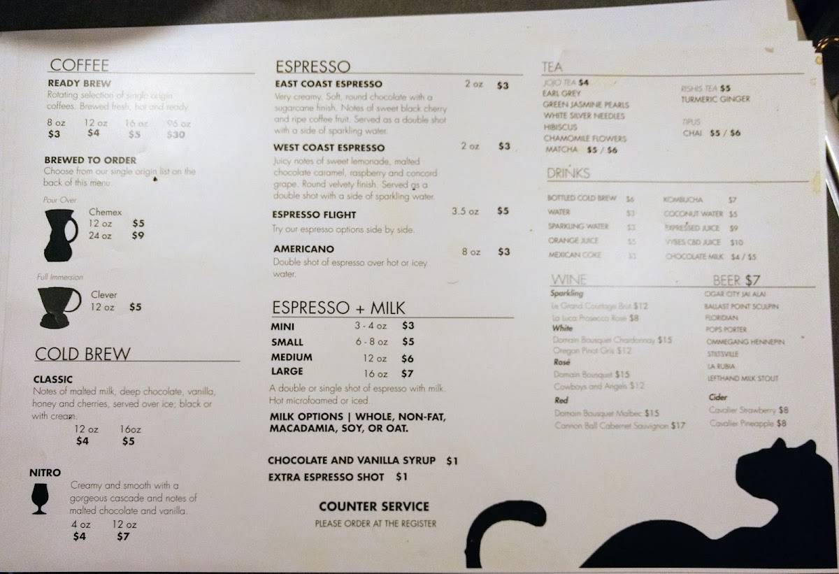 Menu at Panther Coffee - Coconut Grove cafe, Miami, Main Hwy