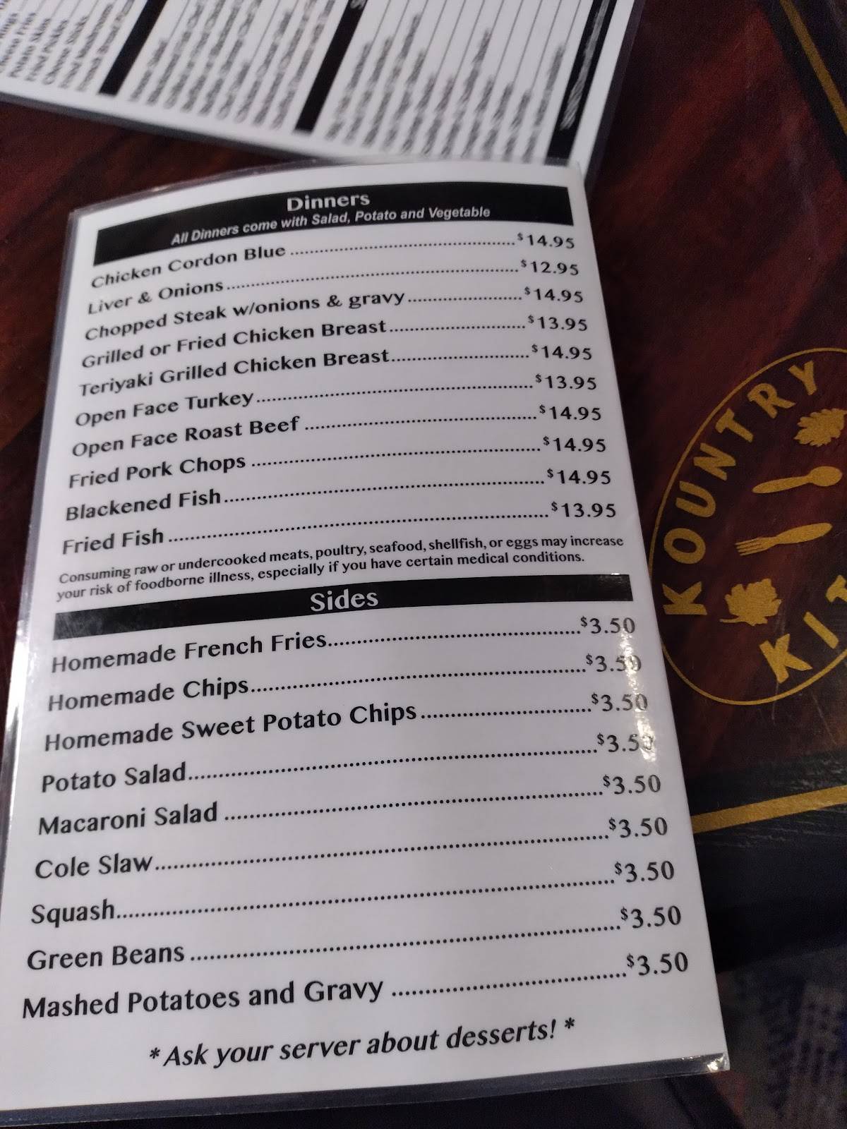 Menu at Robbie's Cafe, Live Oak