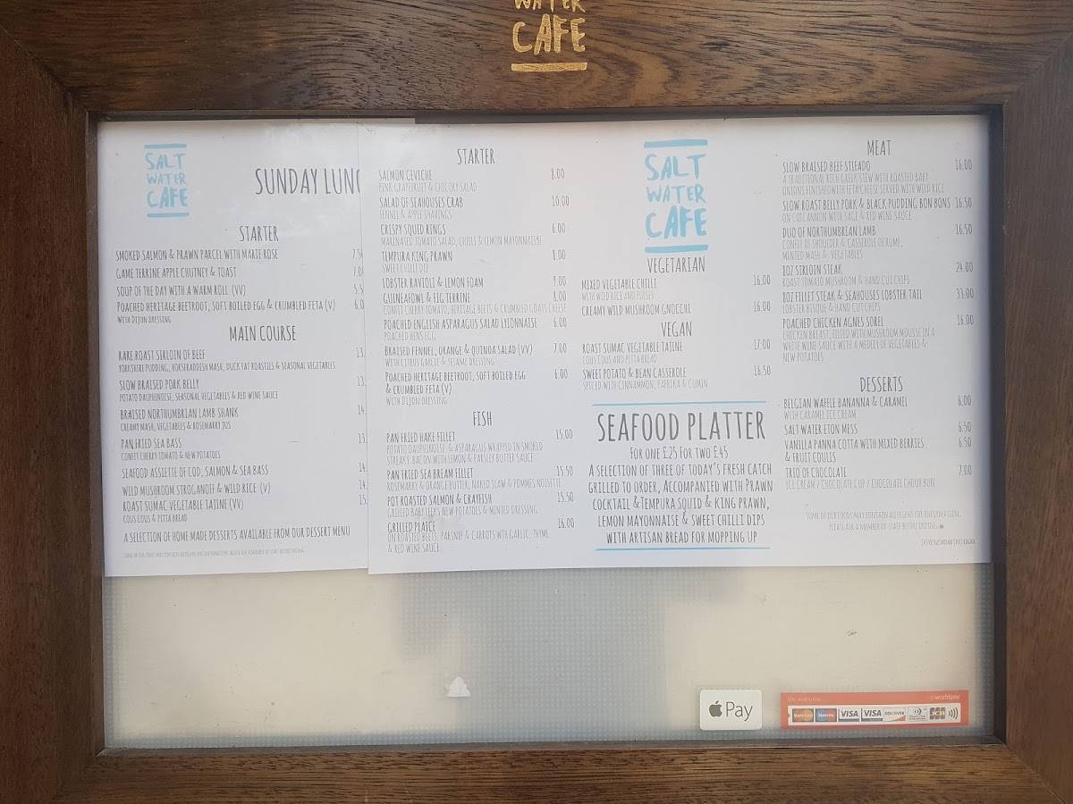 Menu at Salt Water Cafe, Beadnell
