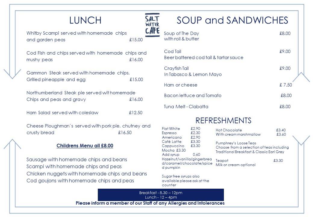Menu at Salt Water Cafe, Beadnell