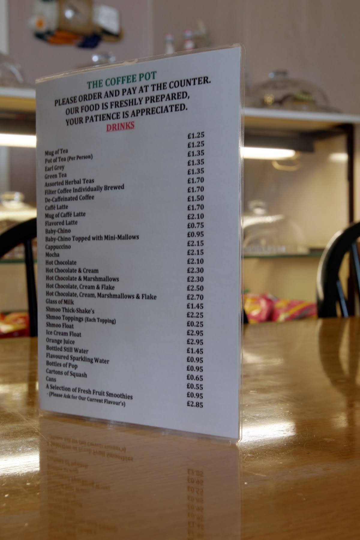 Menu at The Coffee Pot cafe, Pembroke Dock