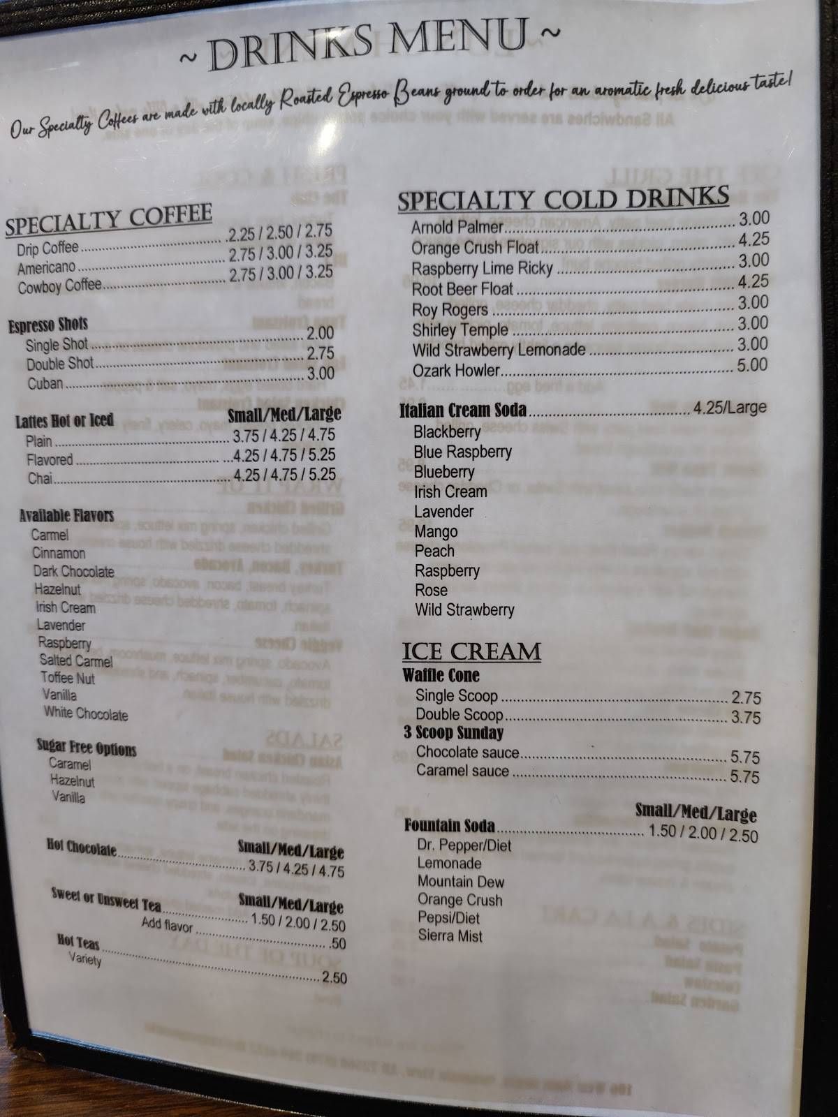 Menu at The Rusty Cup - Ozarks cafe, Mountain View