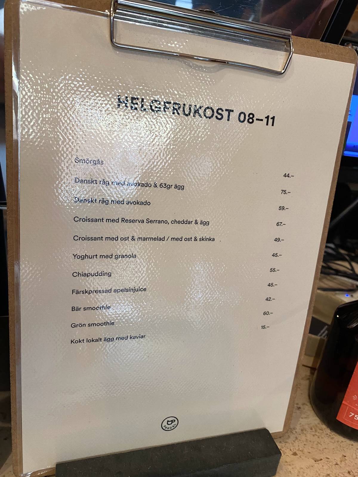 Menu at Café & Bageri Pascal cafe, Stockholm, Skånegatan 76