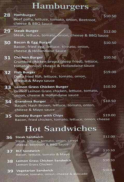 Menu at Cafe at Bayliss, Heritage Park