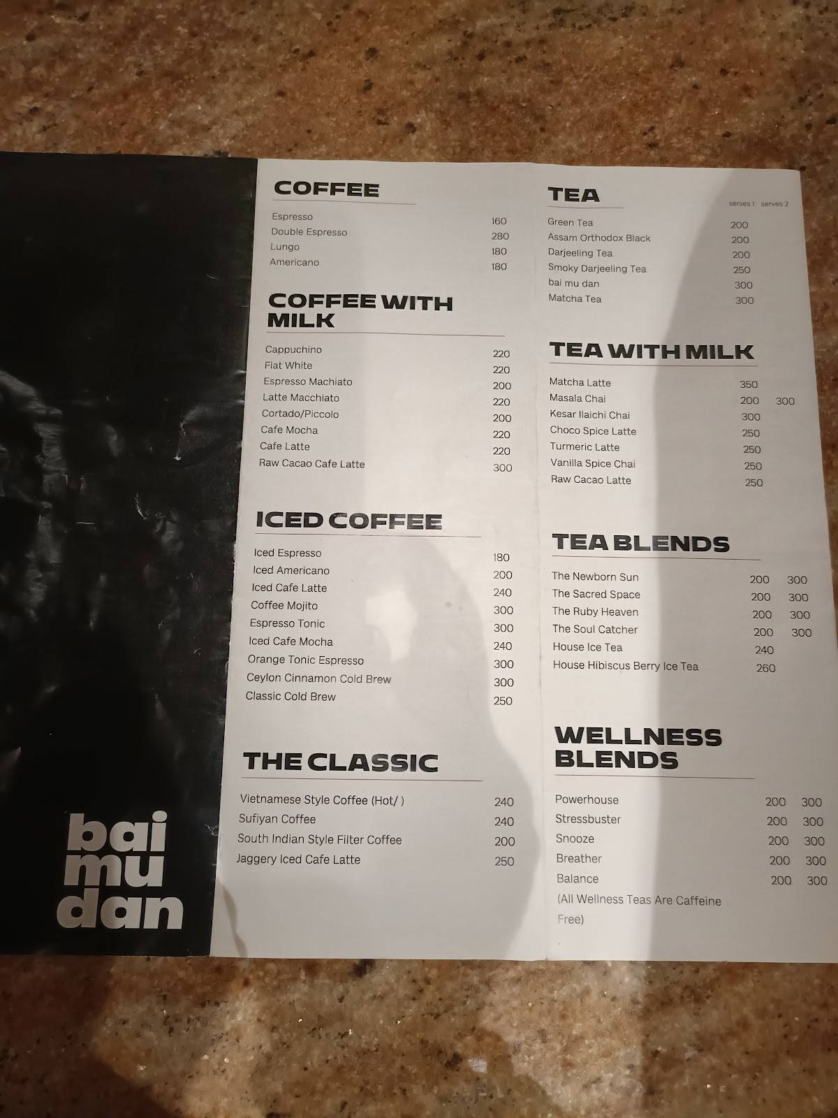 Menu at bai mu dan, Pune, Lane No 1