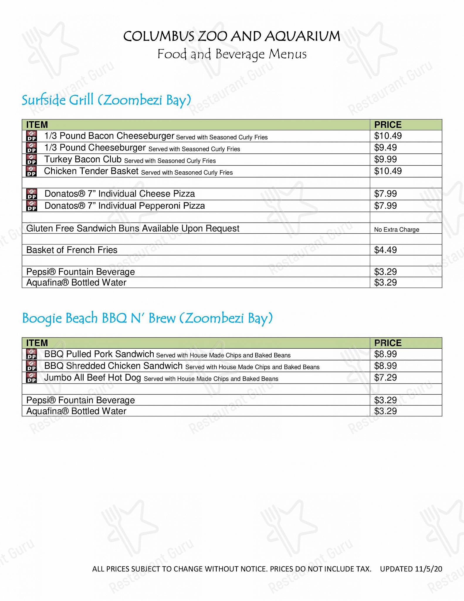 Menu at Congo River Market cafeteria, Powell, W Powell Rd Columbus Zoo