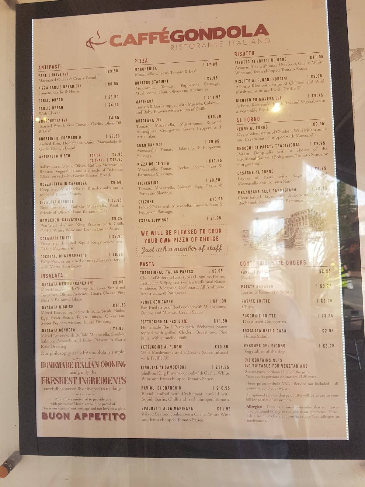 Menu at Caffe Gondola restaurant, Egham