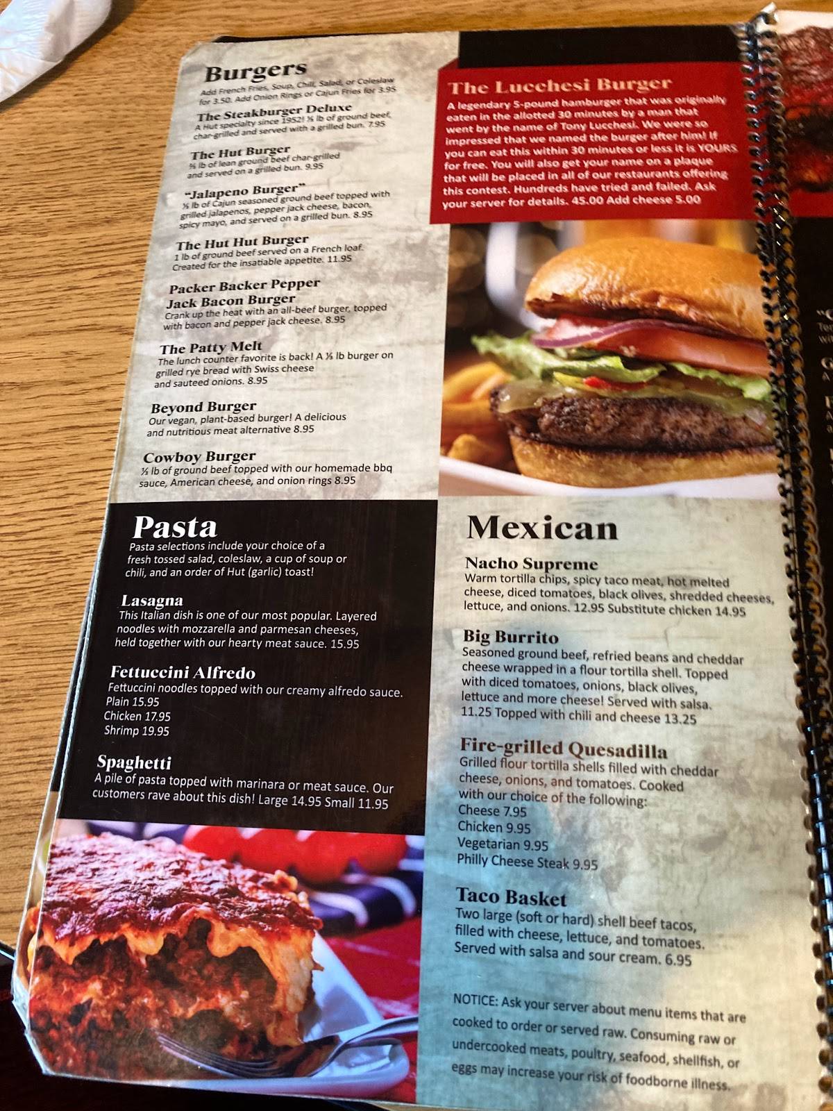 Menu at The Hut Restaurant, Calumet Township, Wolverine St #41