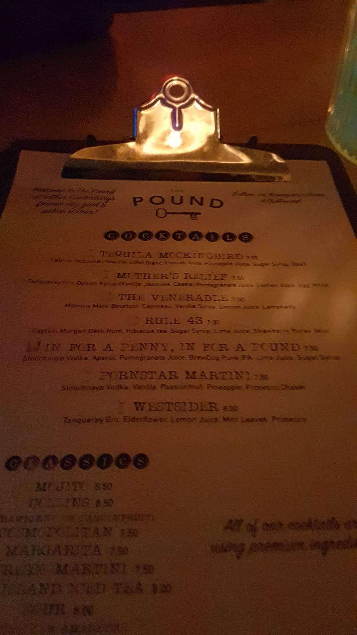 Menu at The Pound at One Pound Lane pub & bar, Canterbury