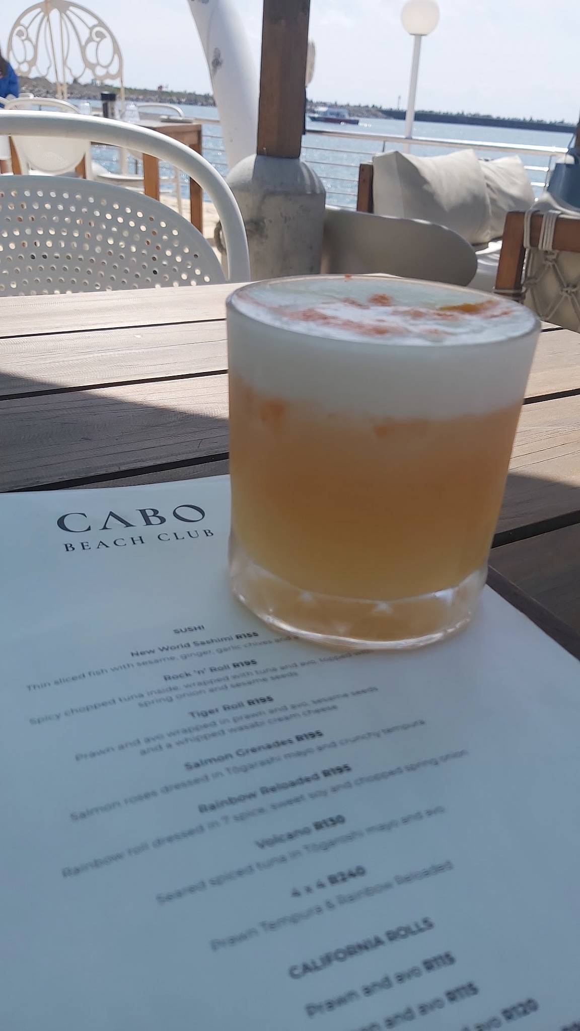 Menu at Cabo Beach Club, Cape Town