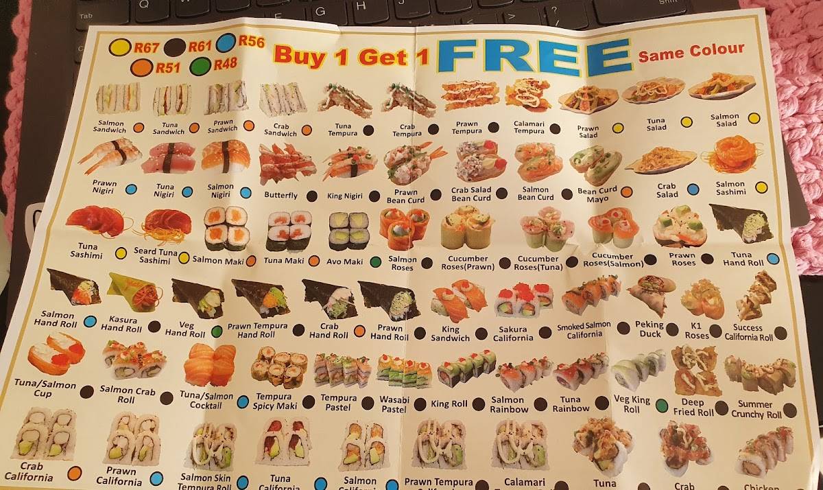 Menu at K1 Sushi restaurant, Cape Town, Red Sails