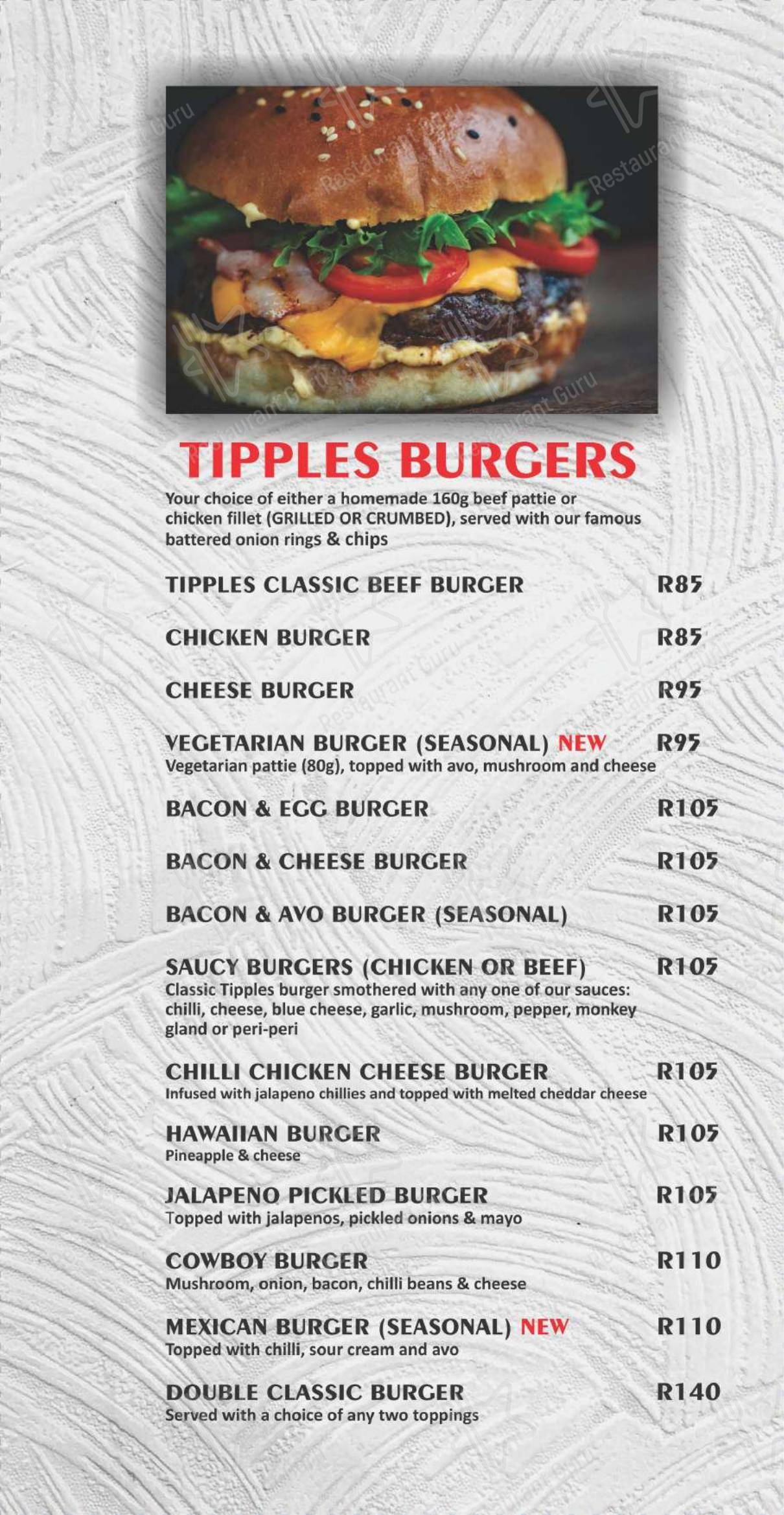 Menu at Tipples Bar & Grill, Durbanville, Cape Town