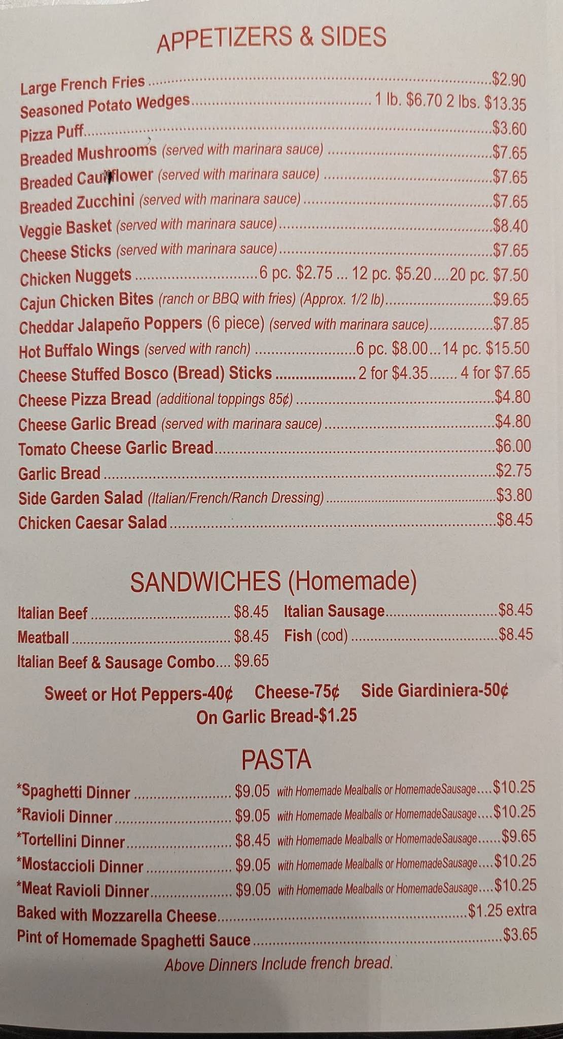 Menu at Capri's Pizza Of Whiting pizzeria, Whiting