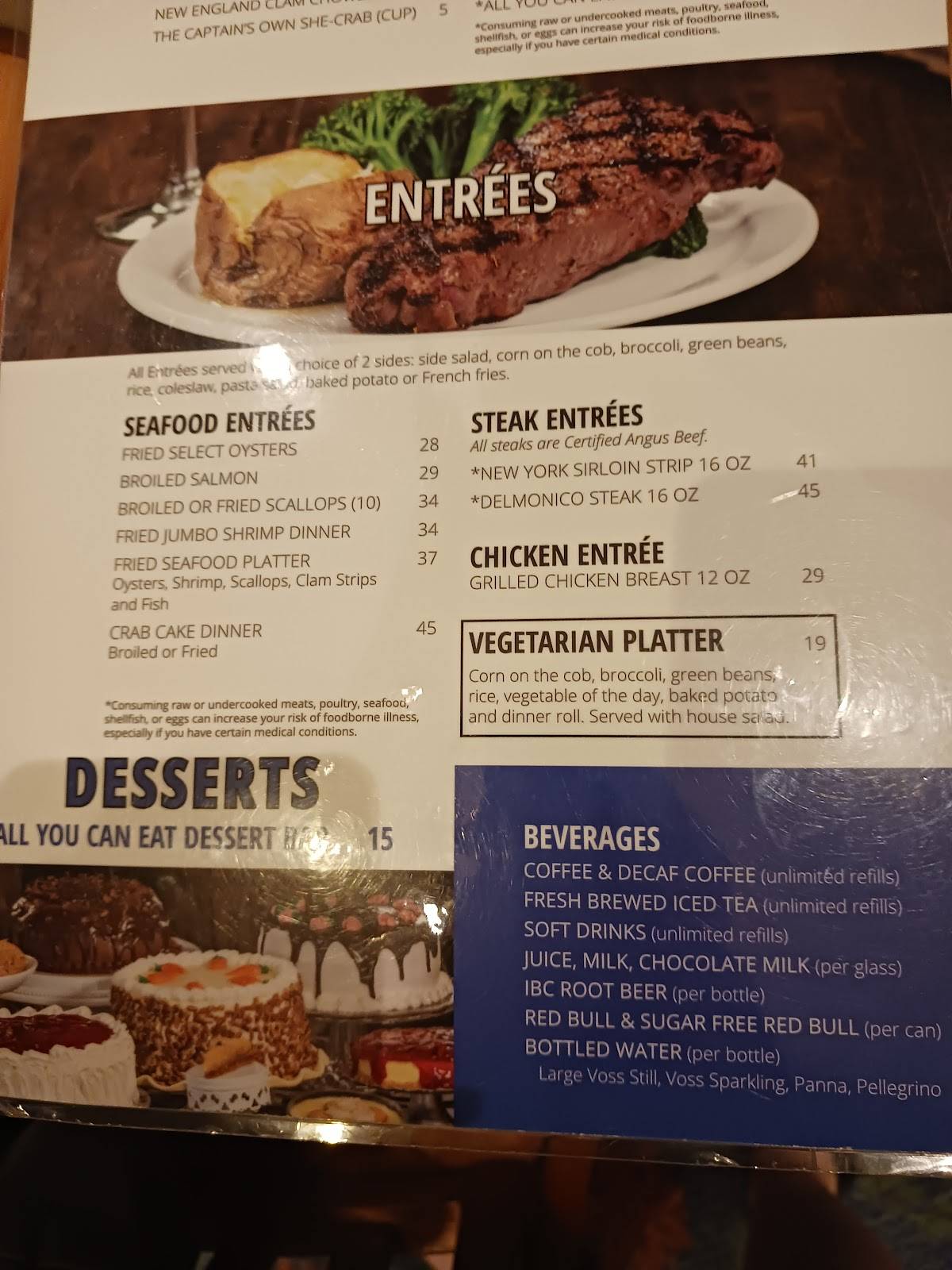 Menu at Captain George's Seafood Restaurant, Williamsburg