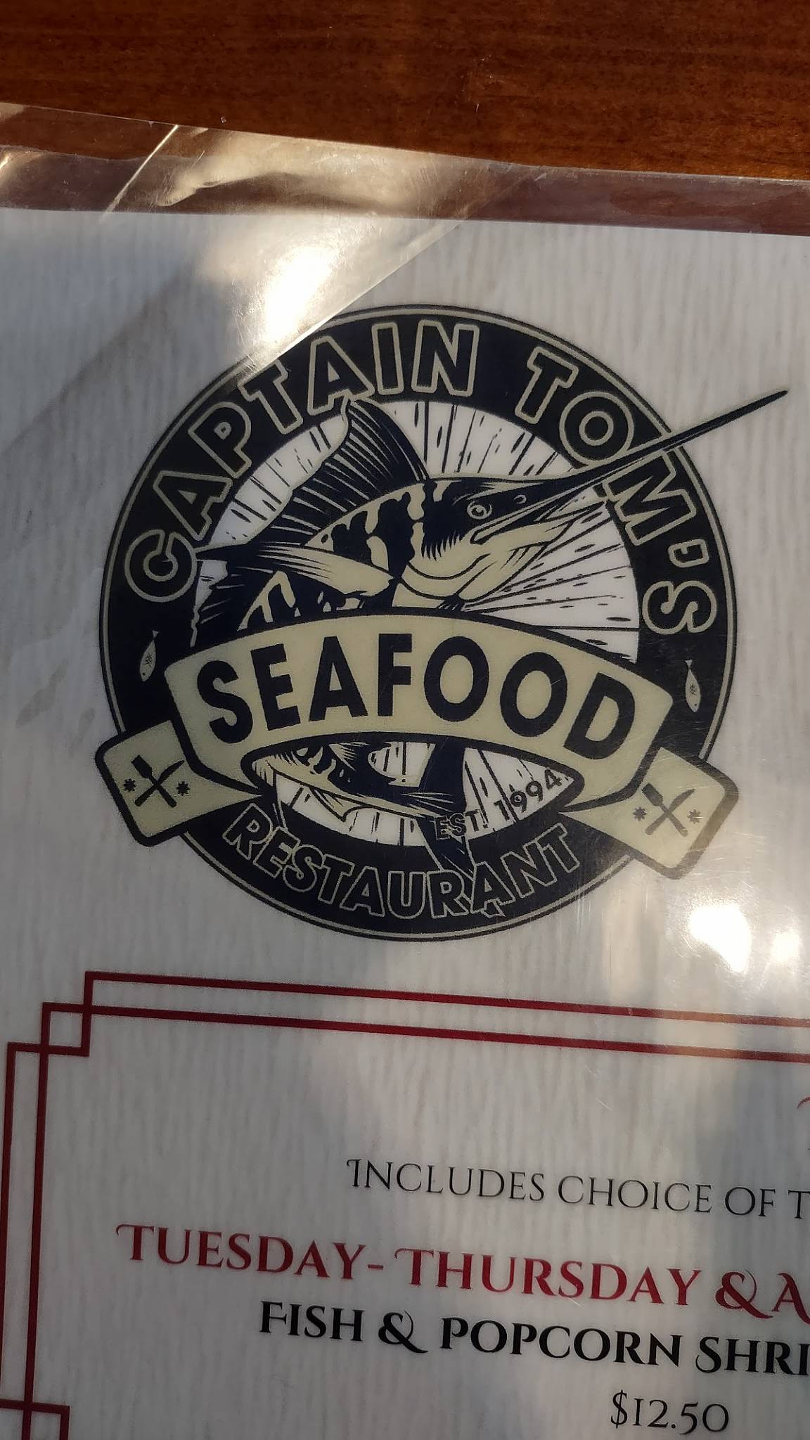 Menu at Captain Tom's Seafood restaurant, Colonial Heights