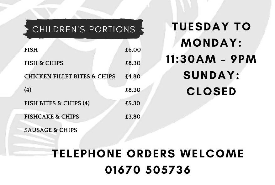 Menu at Fish and chips at N⁰10 cafe, Morpeth