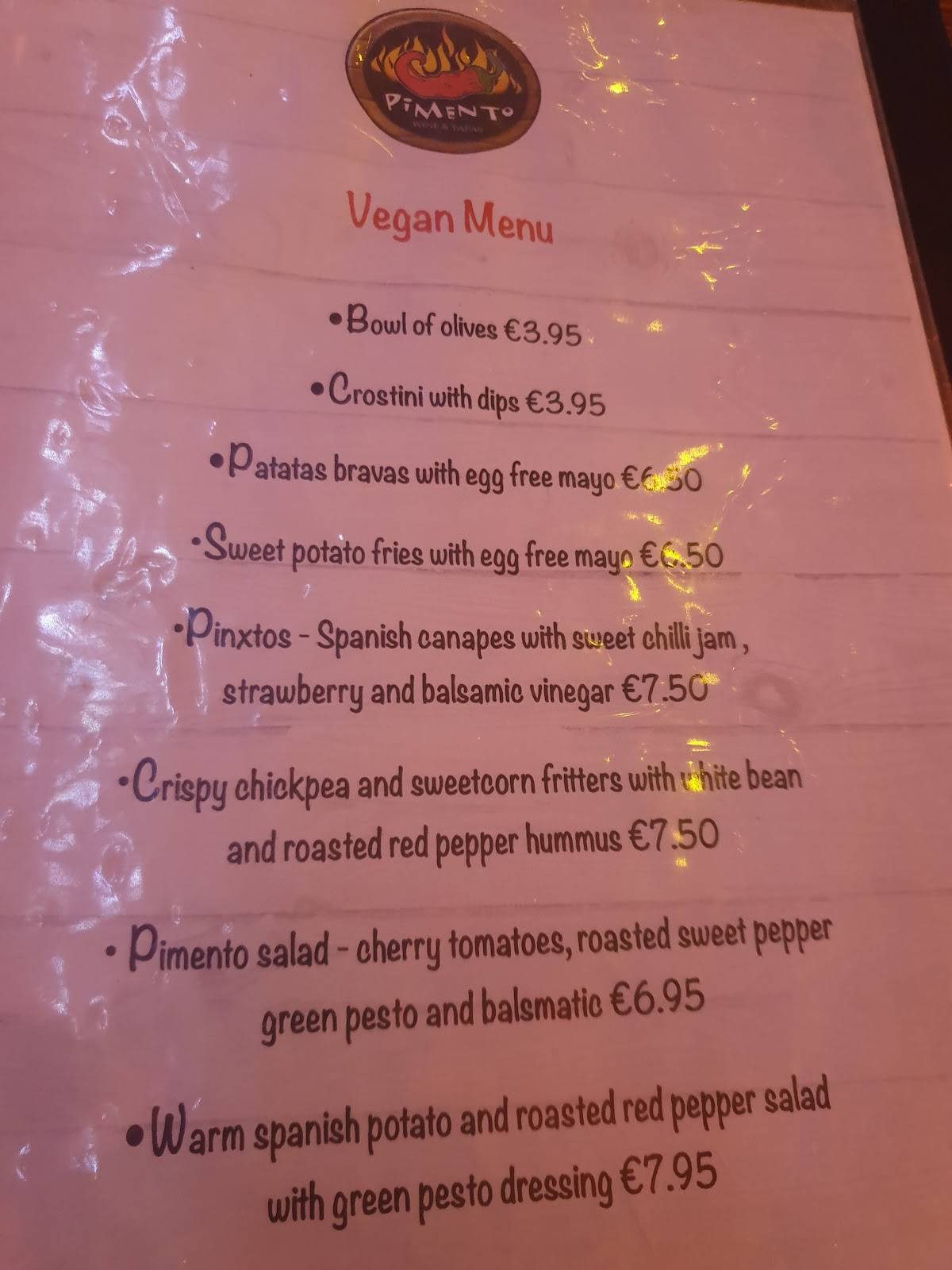 Menu at Pimento pub & bar, Carlow