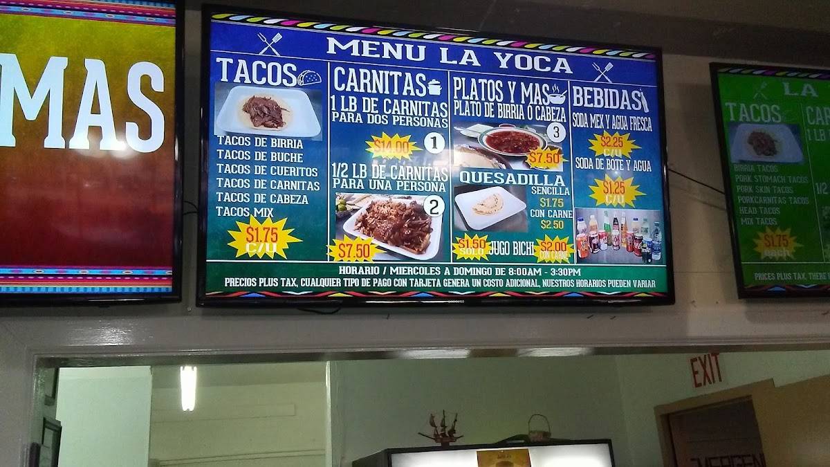 Menu at Carnitas la Yoca restaurant, Tucson, S 6th Ave