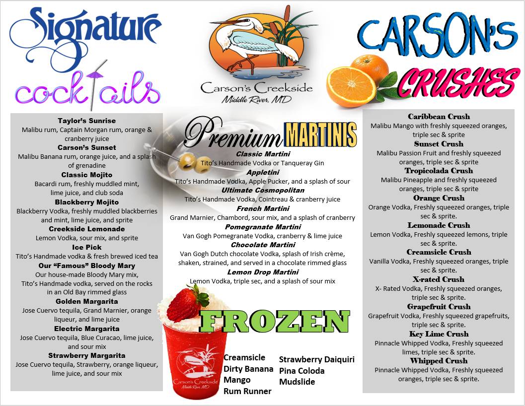 Menu at Carson's Creekside Restaurant, Middle River