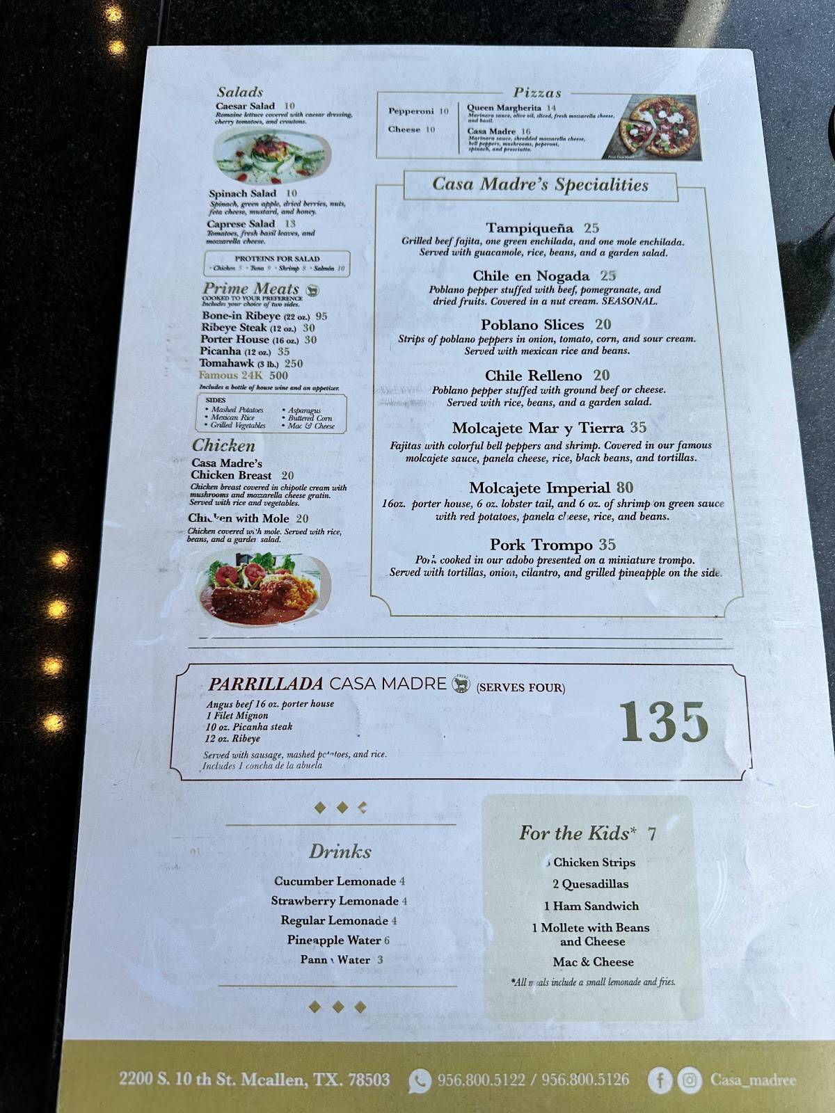 Menu at Casa Madre Brunch & Grill restaurant, McAllen