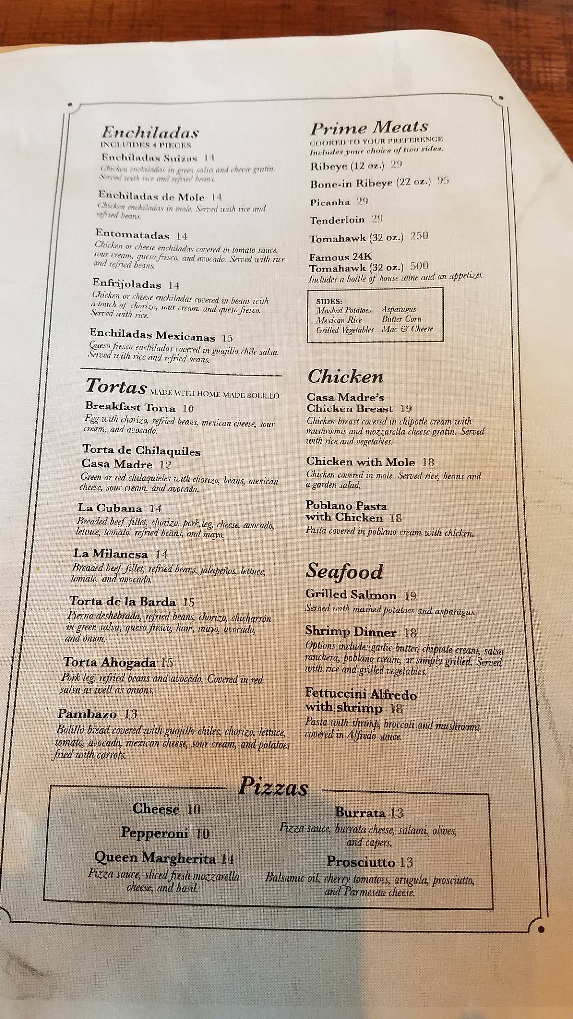 Menu at Casa Madre Brunch & Grill restaurant, McAllen